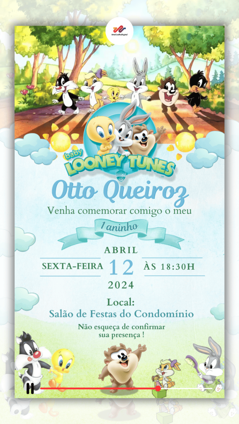 Convite Animado Looney Tunes Baby – Arte Coelho Digital