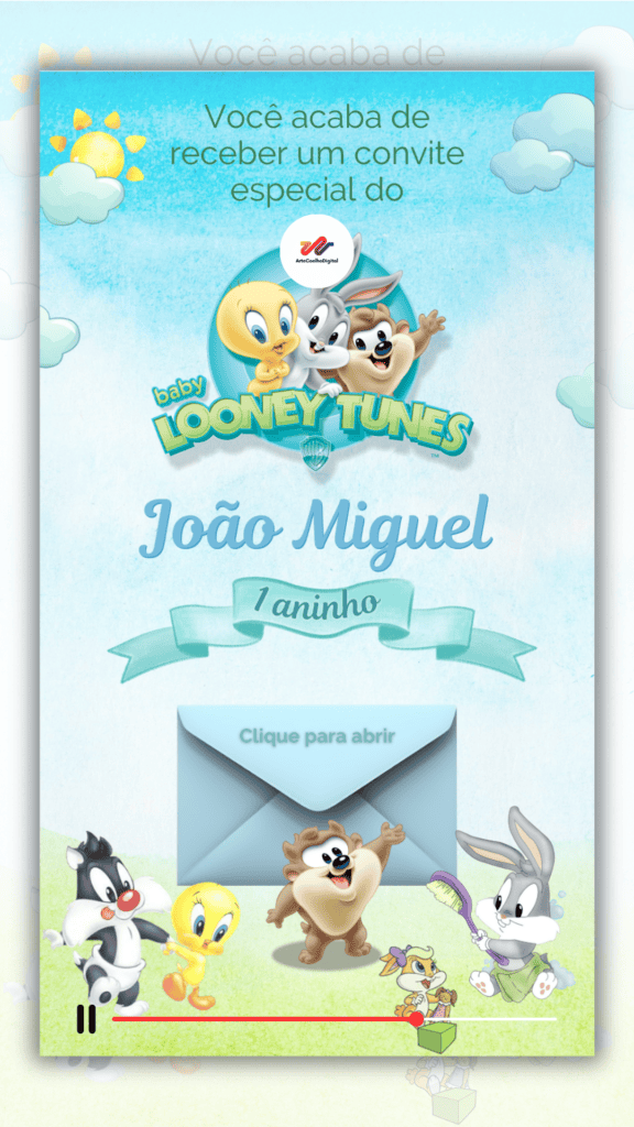 Convite Animado Looney Tunes Baby – Arte Coelho Digital