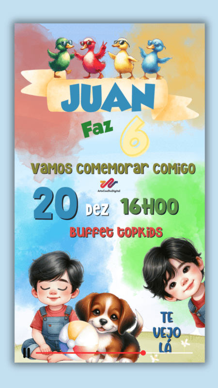 Convite Animado Bento e Totó – Arte Coelho Digital