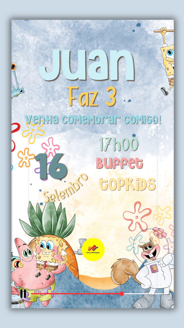 Convite Animado Bob Esponja – Arte Coelho Digital